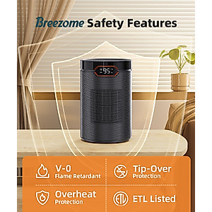 BREEZOME Space Heater, Portable Electric Heaters for Indoor Use with Thermostat & 24H Timer, 1500W PTC Ceramic Quiet Fast Heating Desk Heater, Safety Room Heater for Home Bedroom Office