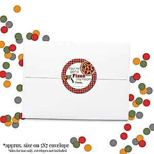 Piece Of My Heart Pizza-Themed Valentine Party Favor Sticker Labels, 40 2" Party Circle Stickers by AmandaCreation, Great for Classroom Valentines, Envelope Seals, Gifts & Treats