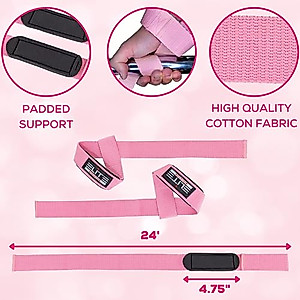 Elite Athletics Barbell Squat Pad with Secure Straps & Carry Bag for Hip Thrusts, Pair of Gym Ankle Straps for Cable Machines, 2 Hip Resistance Bands, 2 Wrist Lifting Straps (Pink)