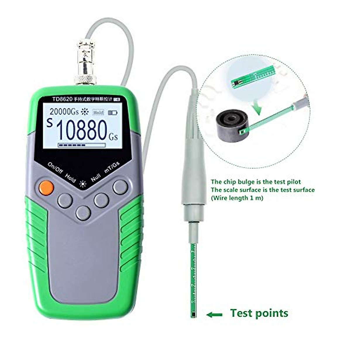 Permanent Magnet Gauss Meter Tesla Meter Fluxmeter with 5% Accuracy Probe 0 to 2400mT