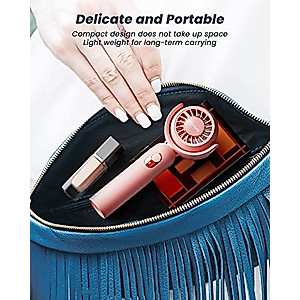 Otlonpe Handheld Fan, Mini Portable Fan[Hand Desk Neck 3 IN 1], Turbo Hand Held Fan 130°Rotatable Rechargeable Personal Fan, Small Hand Fan with 3 Speeds/Base/Lanyard for Travel Outdoor Home Office