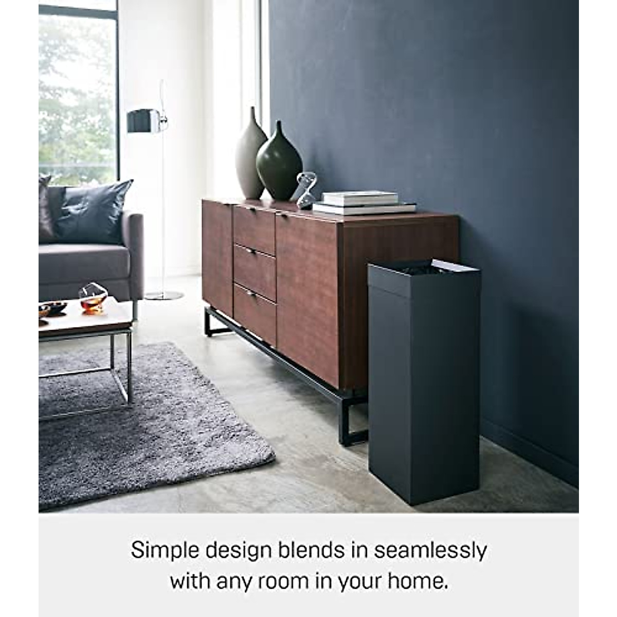 YAMAZAKI home 4489 Tall Trash Can-Modern Garbage Waste Basket with Handle, One Size, Black