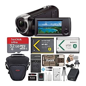 Sony CX405 Handycam 1080p Camcorder Bundle with 32GB SD Card, Case, Tripod, Card Reader, Battery, and Portable Accessory (7 Items)