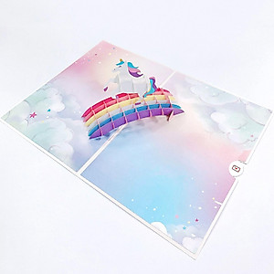 BIRDDIE Unicorn Rainbow 3D Popup Greeting Card With Blank Note Card for Girls, Boys Men and Women All Ages, Thank You Greeting Card with Note Envelope Included (Unicorn)