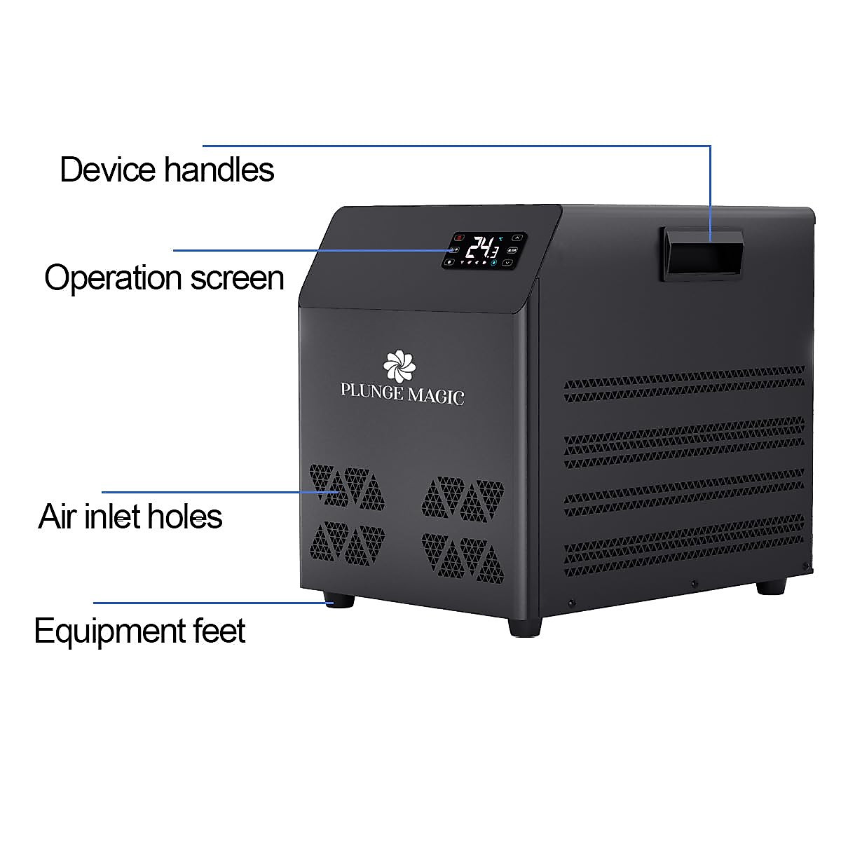 PLUNGE MAGIC Ultimate Cold Plunge Tub XL129 Gal Large Oval Ice Bath Tub With Cover for Athletes Portable, Equipped with 1/3 HP Smart-Chiller(cooling only) | 47" L x 25" W x 24" H (touchscreen)