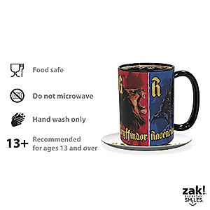 Zak Designs Harry Potter Ceramic Color Changing Mug and Plate Set for Coffee, Tea, Breakfast or Dessert with Unique Heat Reactive Artwork (2-Piece, Non BPA, Hogwarts)