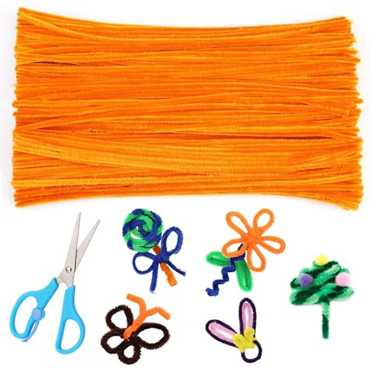 LUNARM 300 PCS Pipe Cleaners, Pipe Cleaners Crafts with Scissors Chenille Stems for Art and Craft Projects, Pipe Cleaners Chenille Stems Creative DIY Decorations (Yellow)