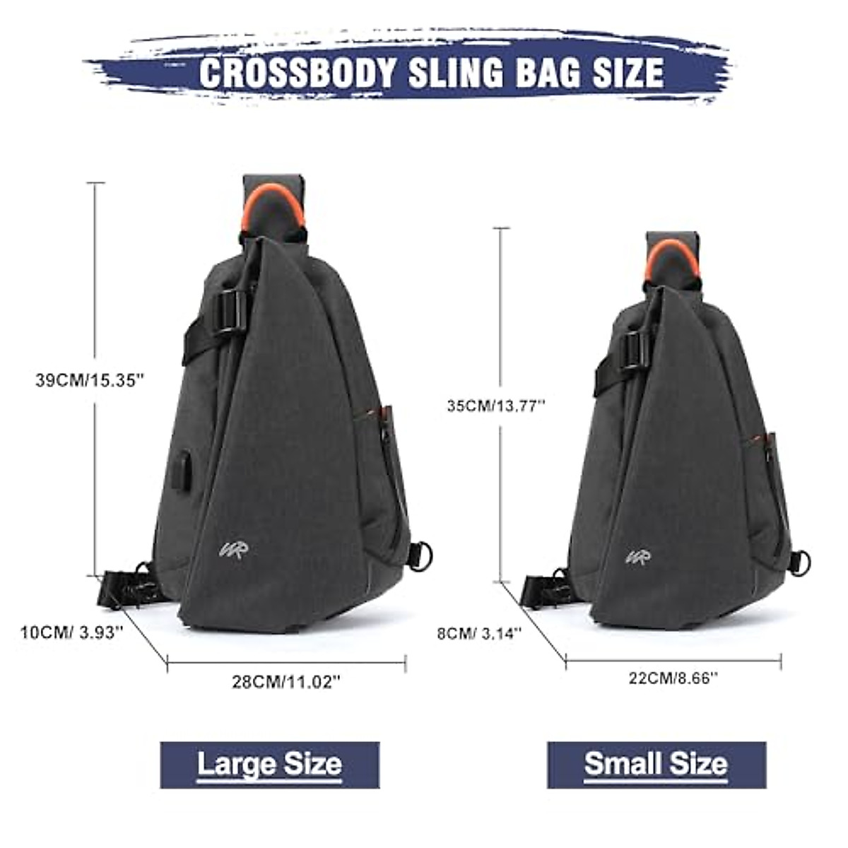 SUNMOP Small Black Sling Crossbody Backpack Shoulder Bag for Men Women, Lightweight One Strap Backpack Sling Bag for Hiking Walking Biking Travel Cycling USB Charger Port