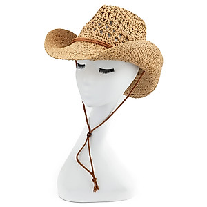 Melesh Adult Sun Straw Western Cowboy Hat (Khaki)