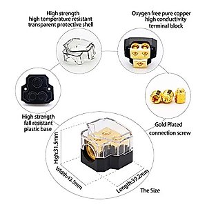 magic source 1pcs Power Distribution Block 0/2/4 Gauge in 4/8 Gauge Out 2-Way Amp Copper Ground Block Distribution for Car Audio Splitter