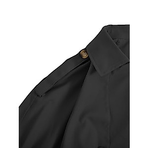 Verdusa Women's Button Front Buckle Raglan Sleeve Crop Jacket Trench Coat Black Large