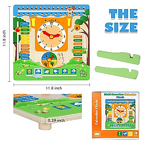 Baisoo Montessori Educational Wooden Toys - Preschool Telling Time Teaching Clock Boys & Girls - Time Calendar Clock for Kids Age 3 4 5 - All About Today Board