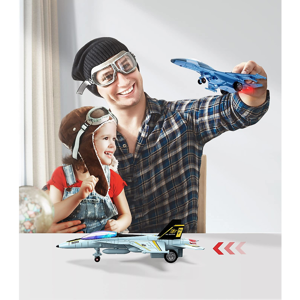 Geyiie Airplane Toy for Boys, Metal Plane Vehicle Playset, Mini Airplanes with Light, Pull Back Fighter Toy for Boys Girls Toddler Kids 3 4 5 6 Years Old