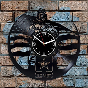 Kovides U.S. Army Vinyl Record Wall Clock USA Army Wall Art Wall Clock Large U.S. Arm Vinyl Clock Army Clock U.S. Army Wall Clock Modern U.S. Army Gift U.S. Army Home Decoration Gift for Men