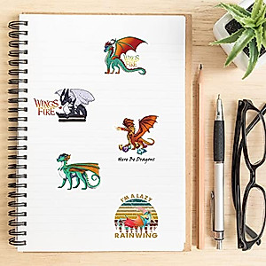 WOF Stickers for Kids Teens Adults, 50Pcs Fire Pterosaur Dragon Vinyl Decals for Water Bottles, Kawaii Dragons Laptops Bumpers Journals DIY Stickers(Wings of Fire)