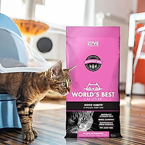 WORLD'S BEST CAT LITTER Good Habits Cat Attract Litter | Natural Plant-Based Attractant | Multicat Flushable Corn Litter | Unscented Odor Control | Low Tracking & Lightweight | Made in USA 15lb Bag