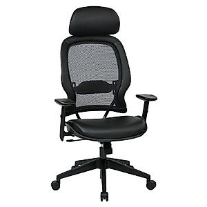 SPACE Seating Professional AirGrid Dark Back and Padded Black Eco Leather Seat, 2-to-1 Synchro Tilt Control, Adjustable Arms and Tilt Tension with Nylon Base Executives Chair with Adjustable Headrest