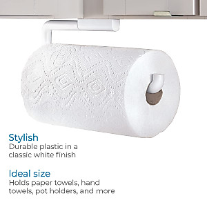 iDesign Plastic Wall Mounted Metal Paper Towel Holder, Roll Organizer for Kitchen, Bathroom, Craft Room, 13" x 5" - White