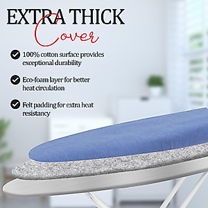 Tidy Zebra Compact Ironing Board Full Size MADE IN THE USA – 4 LEG Extra Durable & Sturdy Ironing Boards with Thick Iron Board Cover – Foldable Ironing Board for Easy Storage Height Adjustable (13x53)