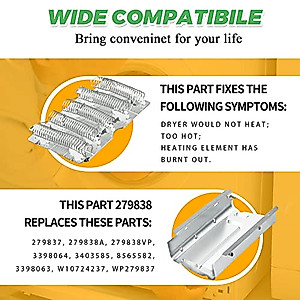 279838 W10724237 Dryer Heating Element Kit - Replacement for Whirlpool Maytag Kenmore Dryers - Includes 3977393 & 3392519 Thermal Fuse & 3977767 Dryer Thermostat & 3387134 Cycling Thermostat