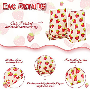 20 Pieces Strawberry Paper Bags Strawberry Party Favor Paper Bags Strawberry Goodie Bags Snake Candy Treat Bags for Strawberry Themed Birthday Party Decoration Supplies