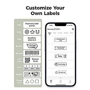 paperang Label Makers 0.6 Inch Rechargeable Mini Label Printer,Portable Bluetooth Wireless Printer, Multiple Templates Inkless for Phone Pad Office Home Organization Small Print-Green