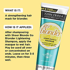 John Frieda Go Blonder Lemon Miracle Masque, In-shower Hair Treatment, Helps Strengthen Lightened Hair Fibers, 3.5 Ounce