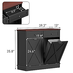 TOLEAD Double Tilt Out Trash Cabinet Free Standing 10 Gallon Recycling Trash Can Cabinet with Barn Door for Farmhouse Kitchen,Living Room, Dining Room, Black