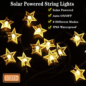 Winboom 100 Led 39.4FT Solar Christmas Lights Outdoor Waterproof 8 Modes Star Solar String Lights,Solar Powered Fairy Light for Outside Garden Tree