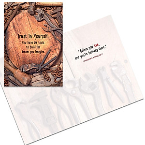 Smiling Wisdom - Tools to Build Your Dreams Inspirational Greeting Card - Multifunction Compact Pocket Knife Gift Set - Believe You Can Message - Grad Son Grandson - Red Pocket Tool