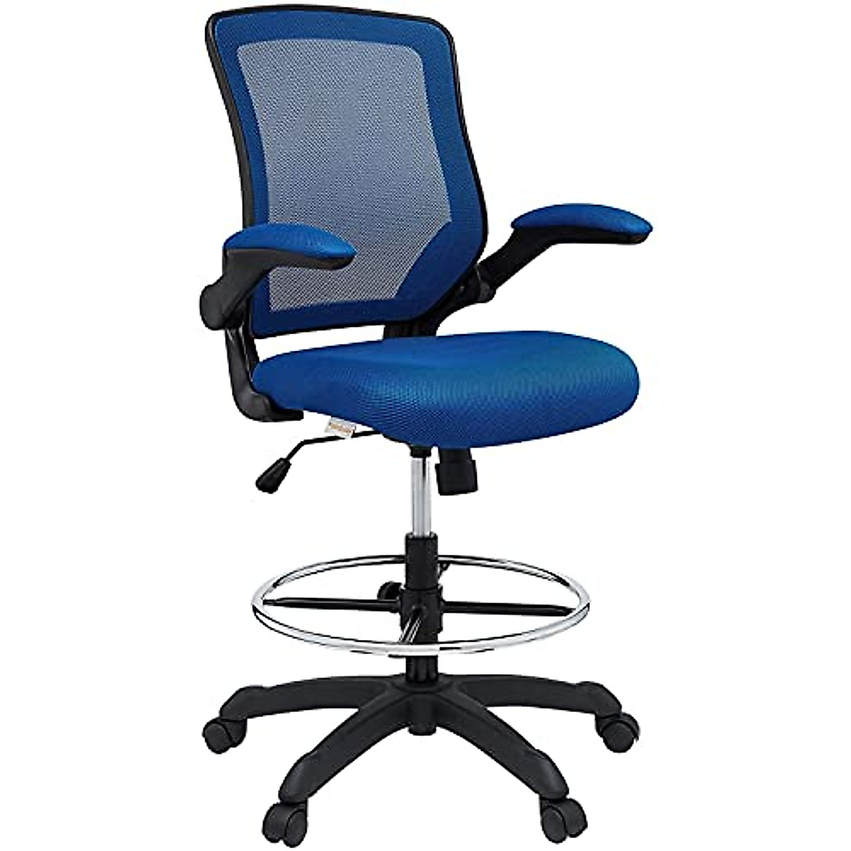 Modway Veer Drafting Chair - Reception Desk Chair - Flip-Up Arm Drafting Chair in Blue