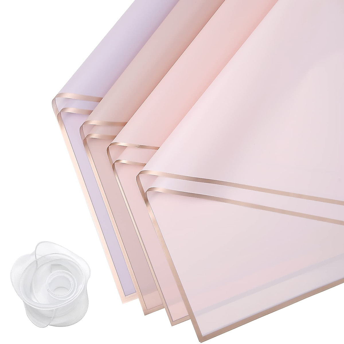 HYSSINOWRAP 40 sheets 4 colors, flower wrapping paper, flower shop paper, waterproof wrapping paper, semi transparent wrapping paper, including ribbon, 22.8 * 22.8 inches1-light mix