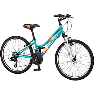 Schwinn High Timber Mountain Bike for Youth Boys Girls, 24-Inch Wheels, 21-Speeds, Front Suspension, Steel Frame and Alloy Linear Pull Brakes, Teal