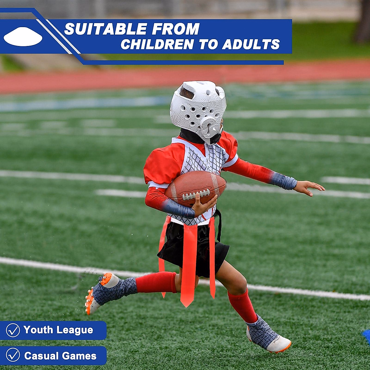 16 Player Flag Football Set 16 Football Belts Each with 3 Football Flags,16 Red and Blue Cones and 1 Oxford Carrying Bag for Kids or Adults Players and Flag Football