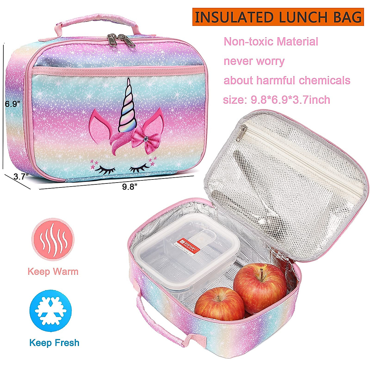 Backpack for Girls,Octsky Kids backpacks Preschool Kindergarten Bookbag Cute Lightweight With Chest Strap and Lunchbox (Unicorn)