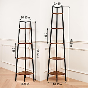 Yoobure 4-Tier Corner Bookshelf with Metal Frame - Ladder Display Shelf for Bedroom and Living Room, Tall Wood Corner Bookcase and Plant Stand