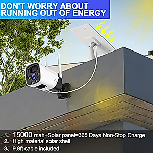 BEENOCAM 3MP 15000mAh Security Cameras Wireless Outdoor Solar Wireless Cameras for Home Security, 3MP 4X Digital Zoom, WiFi Camera IP66, 2-Way Audio, Color Night Vision, Siren Alarm (BW5)