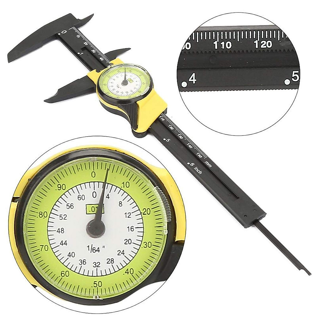 Depth Gauge Plastic Dial Vernier Caliper Professional Micrometer High Precision Measuring Tools with Round Dial for Machinists Woodworkers Craft(Yellow)