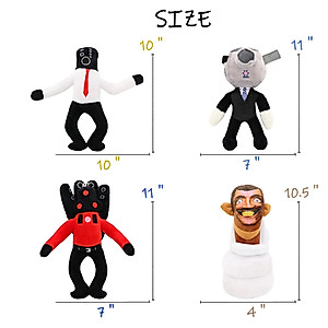 OVITTAC 4PCS Skibidi Toilet Toy Plush,Speakerman Plush,Cameraman Plush 11.3in Stuffed Animal Plushie Doll Toys Gift for Kids Fans Collectors Aldults Gift