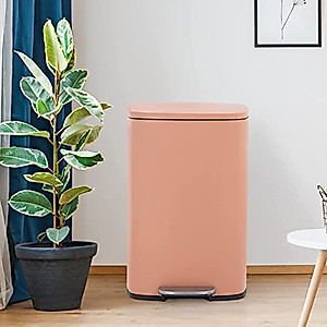 FDW Kitchen Trash Can with Lid for Office Bedroom Bathroom Step Trash Bin Fingerprint-Proof Brushed Stainless Steel Garbage Can 13 Gallon / 50 Liter, Pink