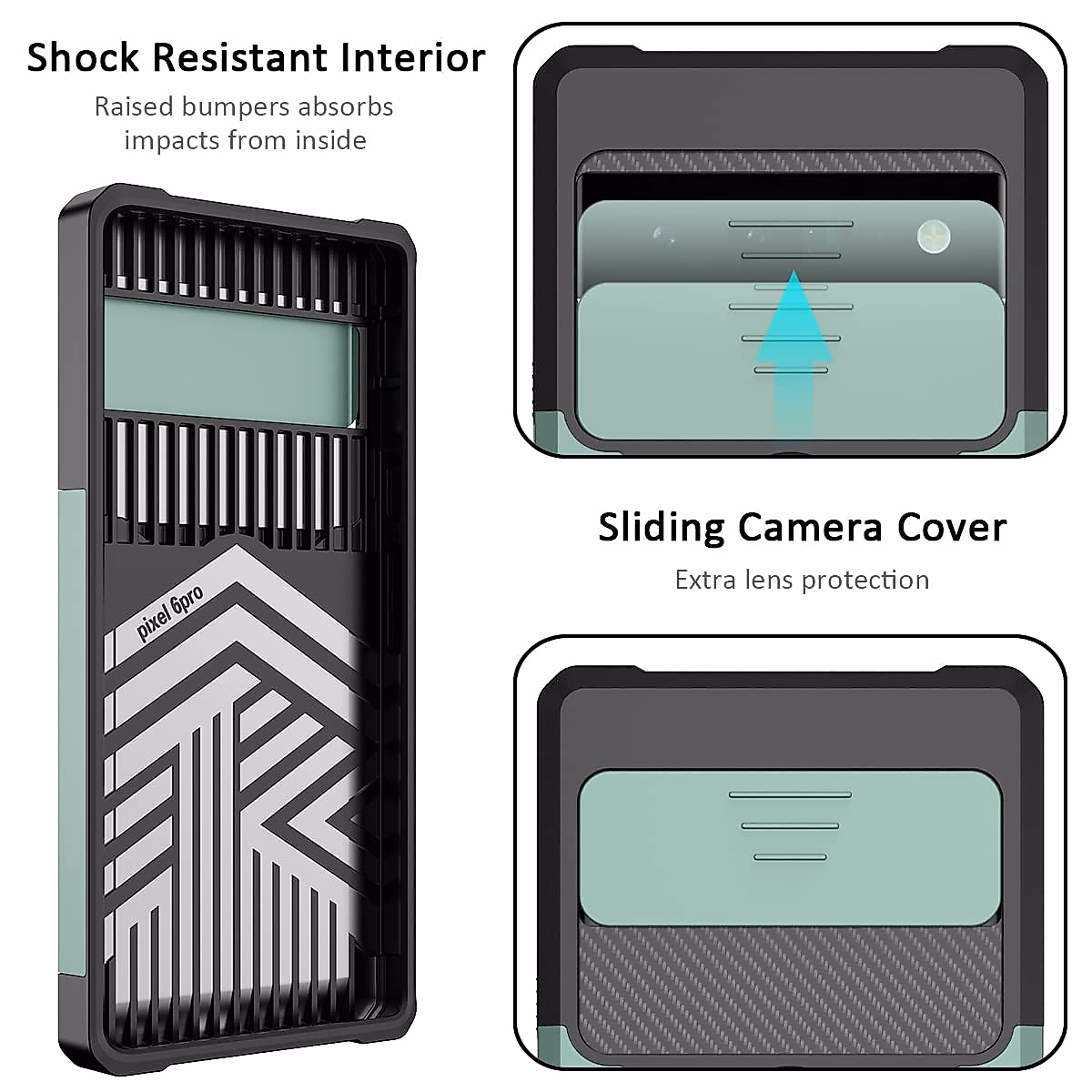 Nvollnoe Google Pixel 6 Pro Case with Sliding Camera Cover, Magnetic Kickstand, Heavy Duty Protective Case for Pixel 6 Pro - 6.7 inch (Green)