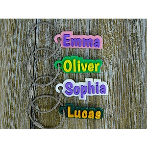 Fun Personalized Water Bottle and Bag Name Tag Whimsy Font, Hard Plastic Luggage Label Custom Nametag