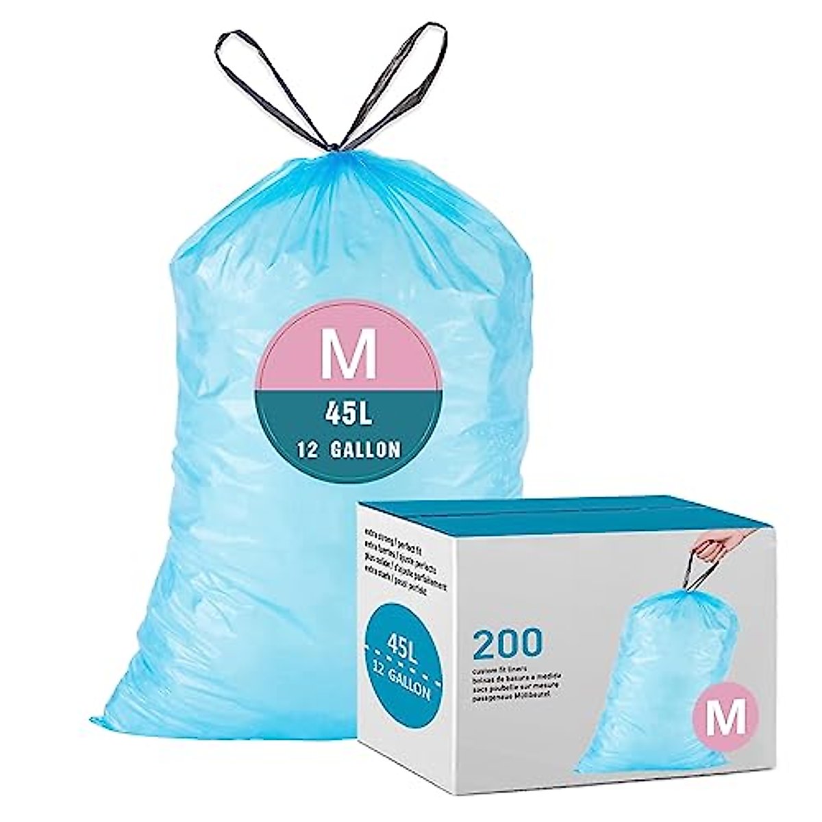 Code M (200 Count) Heavy Duty Trash Bags Blue Compatible with simpleman Code M | Blue Drawstring Garbage Liners 12 Gallon/45 Liter | Reinforced Drawstring Garbage Liners