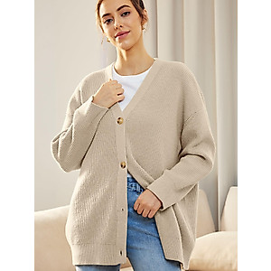 EFAN Womens Winter Trendy Sweaters 2025 Fall Oversized Sweater Long Cardigans V Neck Lightweight Knit Clothes Outfits Apricot
