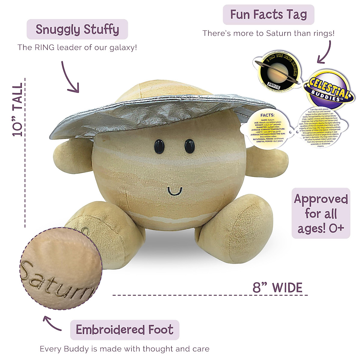 Celestial Buddies Saturn Buddy Science Astronomy Space Solar System Educational Plush Stuffed Planet Toy