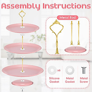 Set of 2 Cupcake Display Stands 3 Tier Serving Tray Platters Stainless Steel Cup Cake Tower for Birthday Party Wedding Cakes Dessert Cookie Candy (Pink)