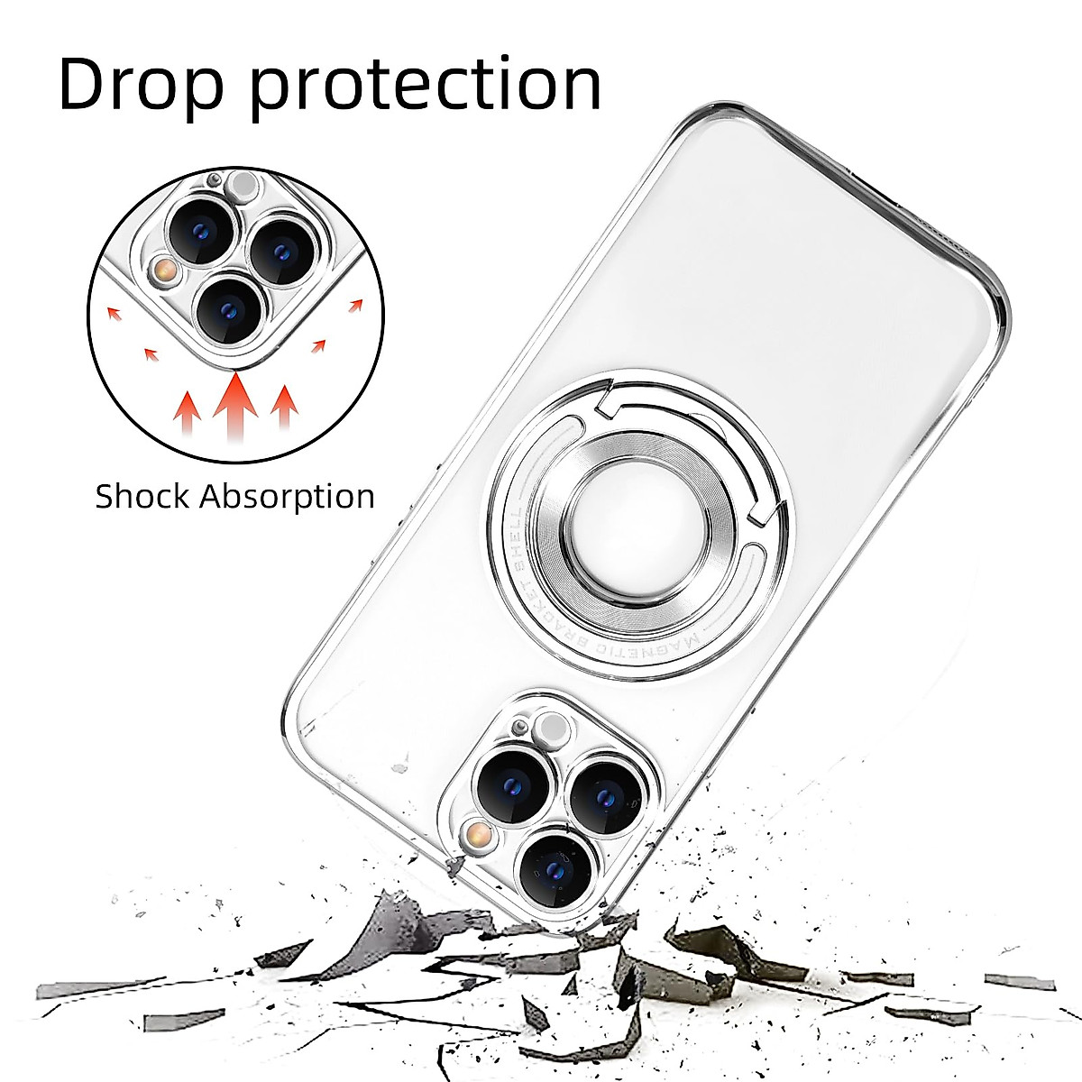 Tcaraersing Magnetic Invisible Stand Case for iPhone 13 Pro Max, Compatible with MagSafe, Built-in Camera Lens Protector, Luxury Plating Clear Shockproof Slim Thin Cover iPhone 13 Pro Max 6.7''-Silver