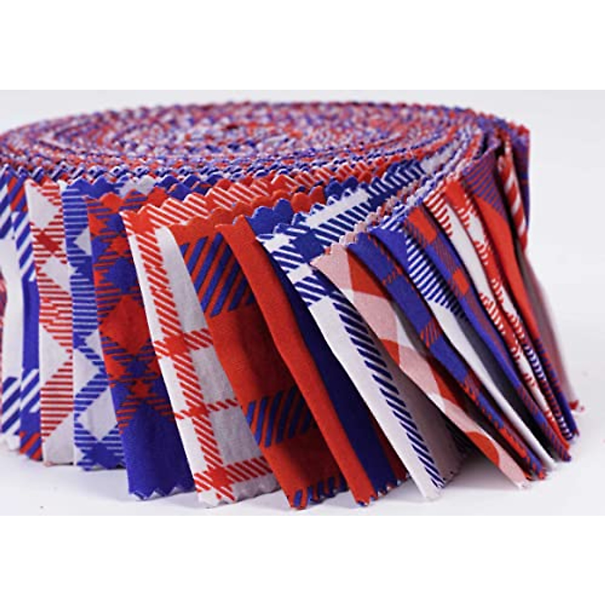 Soimoi 40Pcs Check & Tartan Print Cotton Precut Fabrics for Quilting Craft Strips 2.5x42inches Jelly Roll - Red, Blue & White