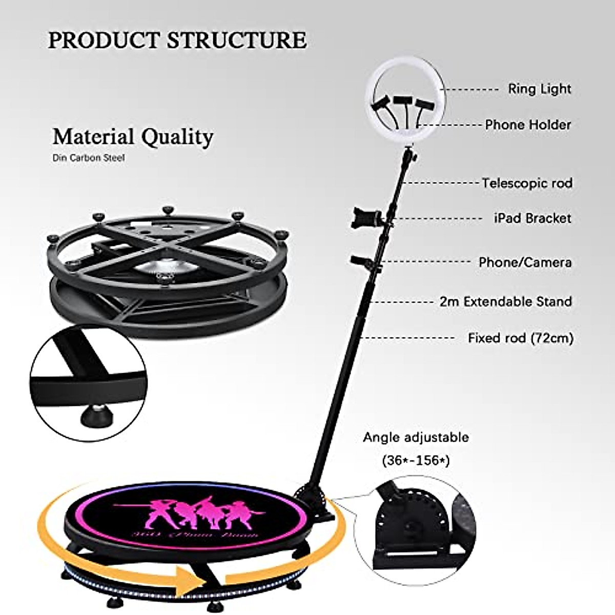 KRICIKR 360 Photo Booth Machine for Parties, Best 360 Photo Booth with Software and Custom Logo,360 Camera Booth Machine to Capture Slow Motion Video and Share to Social Media, 39.5"+ Case