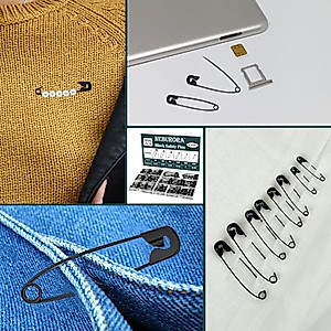 NEBURORA 600Pcs Black Safety Pin Assorted Size Safety Pin Small and Large Safety Pins for Clothes Home School Office Sewing Craft and Arts Pinning